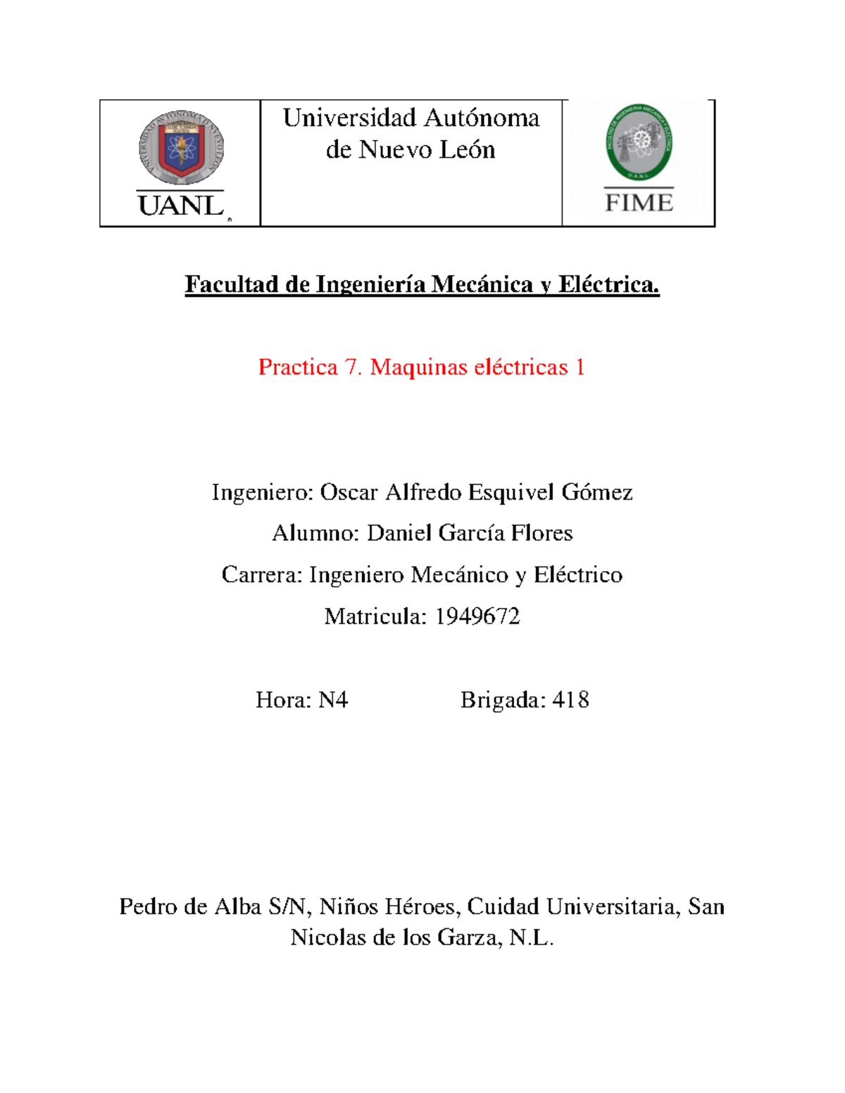 Práctica 7: Análisis de Máquinas Eléctricas I - ME1 - Studocu