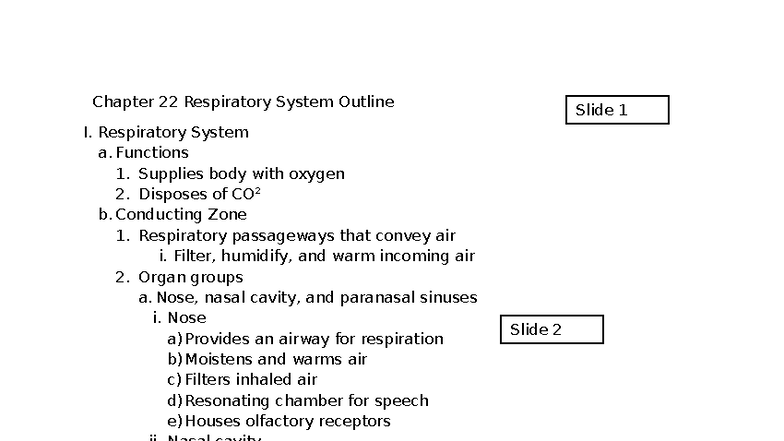 Bio101 Chapter 22 Respiratory System Overview And Functions Studocu