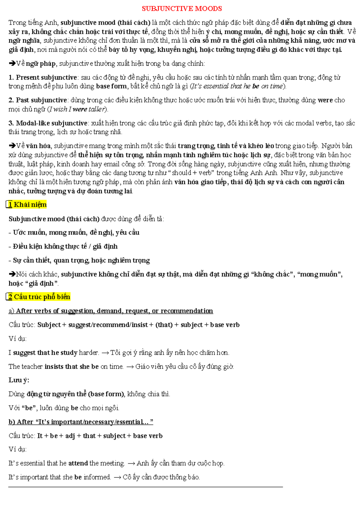 SUBJUNCTIVE MOODS: Khám Phá Thái Cách Trong Tiếng Anh - Studocu