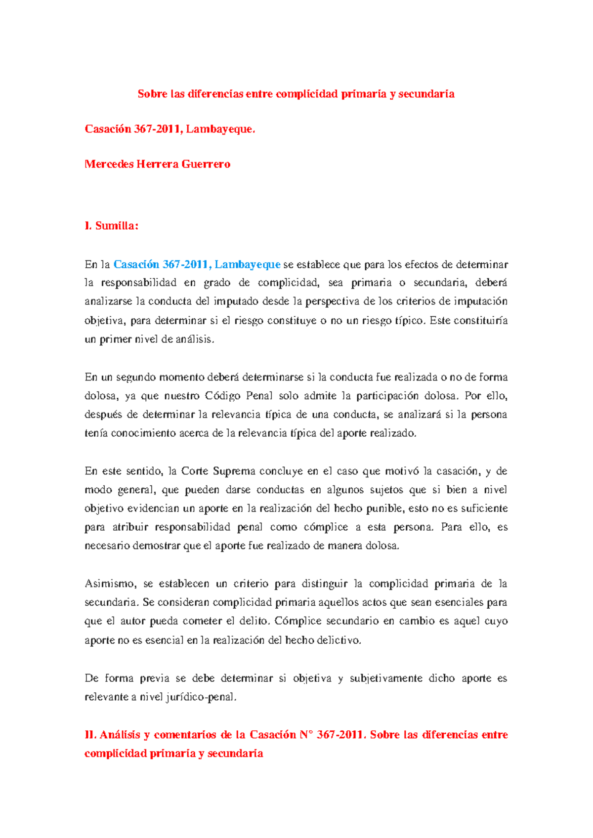 S6 - Análisis de la Complicidad Primaria y Secundaria en Casación ...