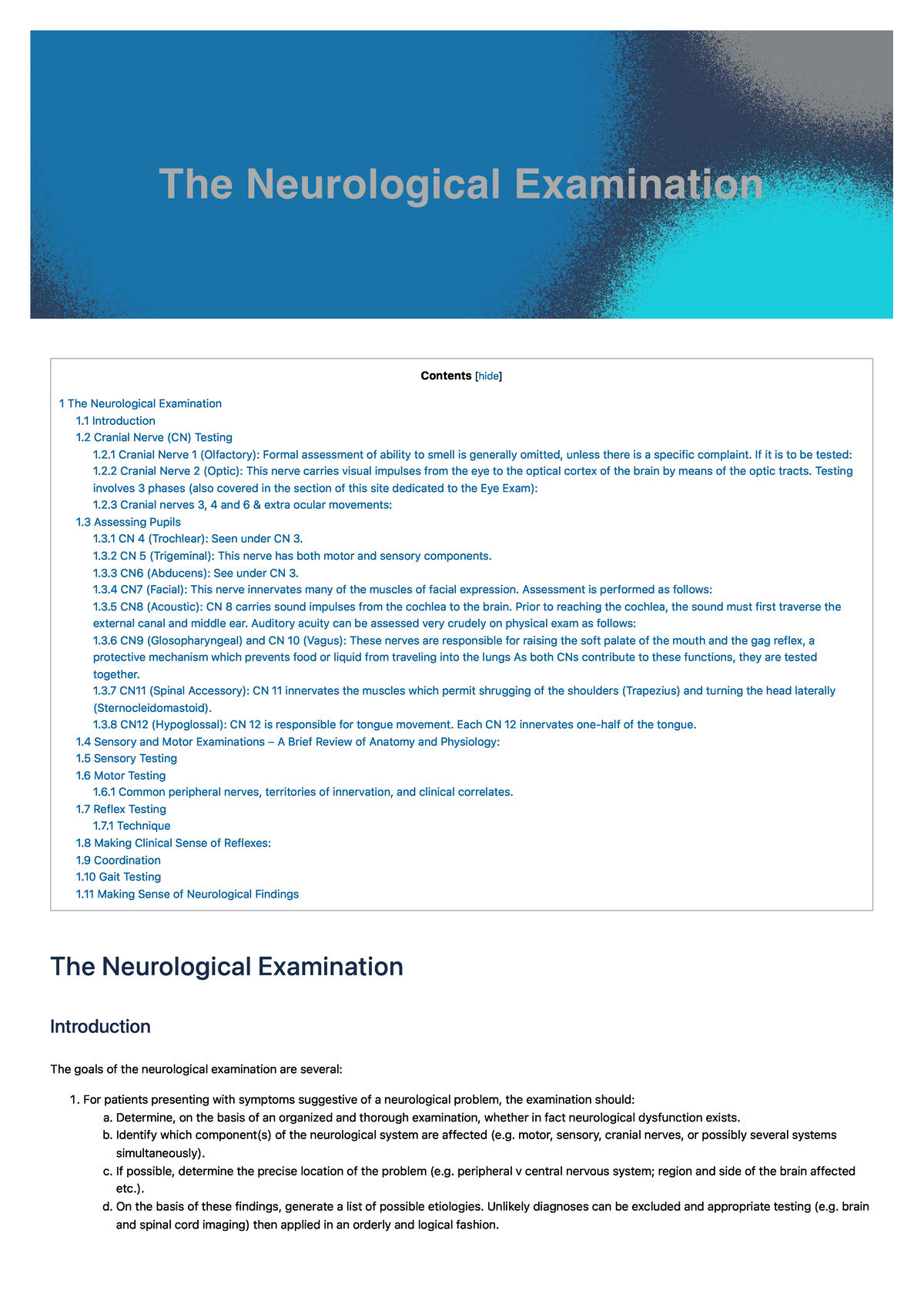 Neurological Examination Overview (MED 101) - Studocu