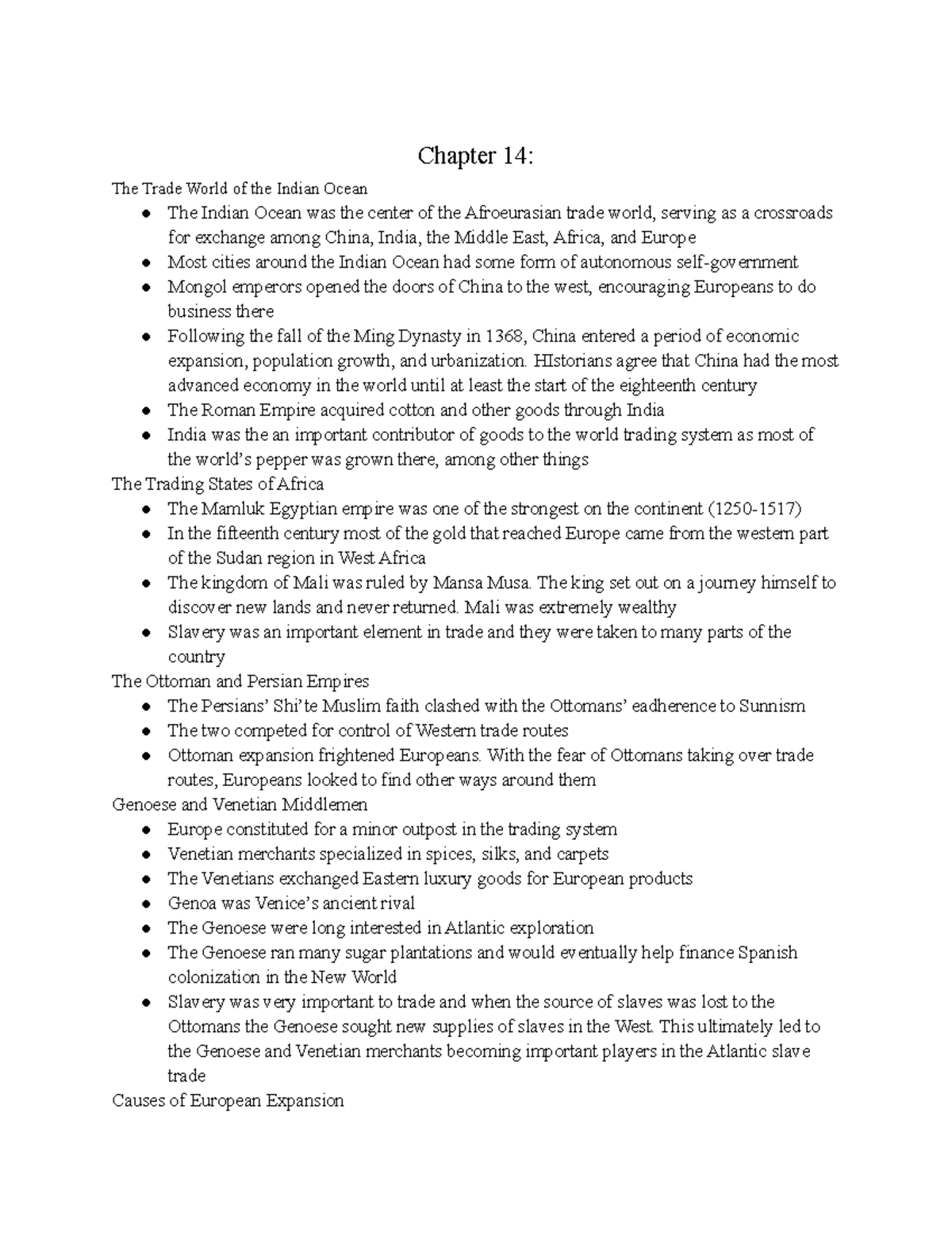 Chapter 14 Notes: The Indian Ocean Trade & European Expansion (AP ...