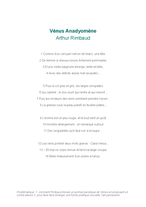 Le mal de Rimbaud - FICHE DE REVISION : TEXTE POUR L’ORAL N° Auteur ...