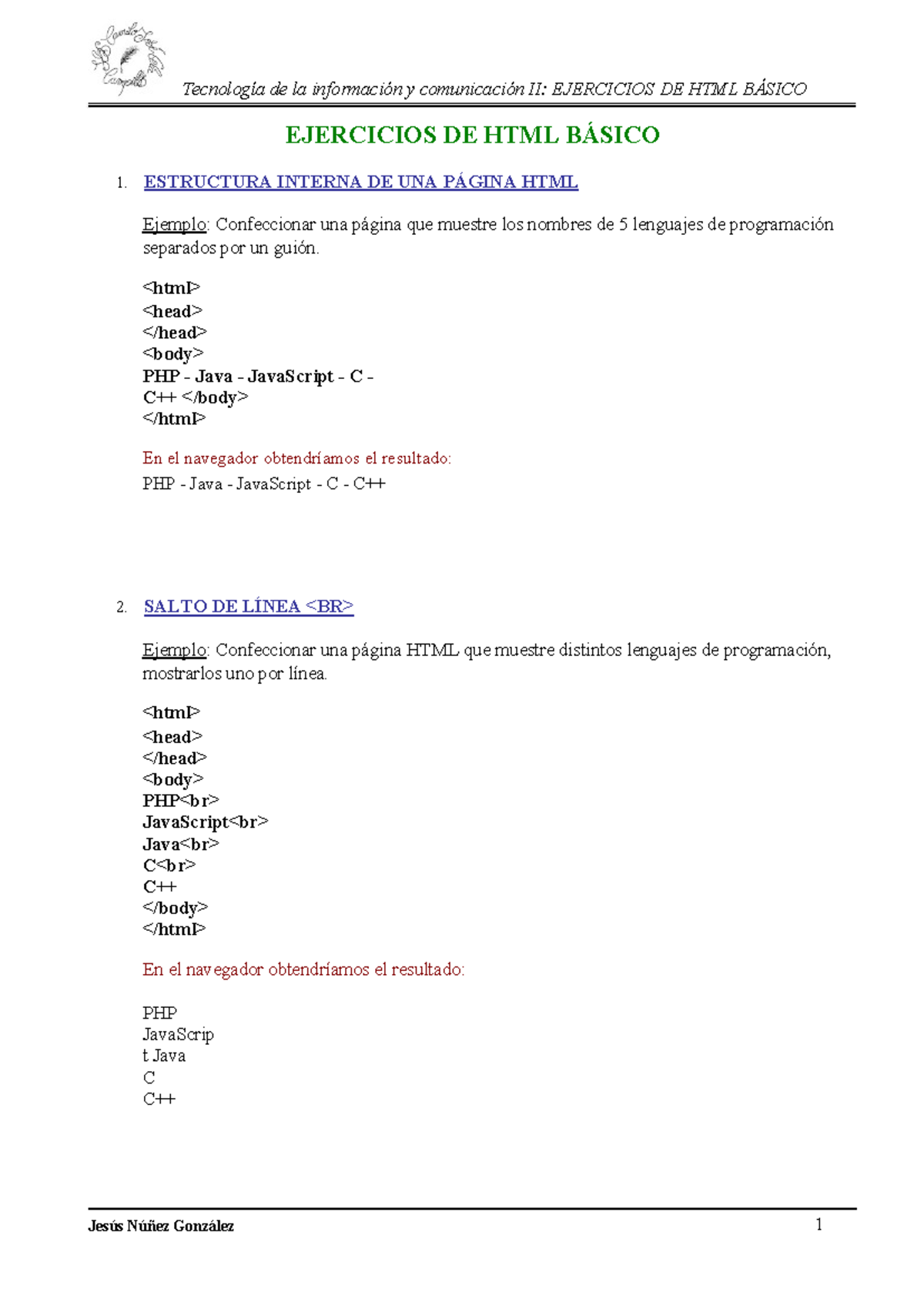 Ejercicios Básicos de HTML para TI y Comunicación II (18-19) - Studocu