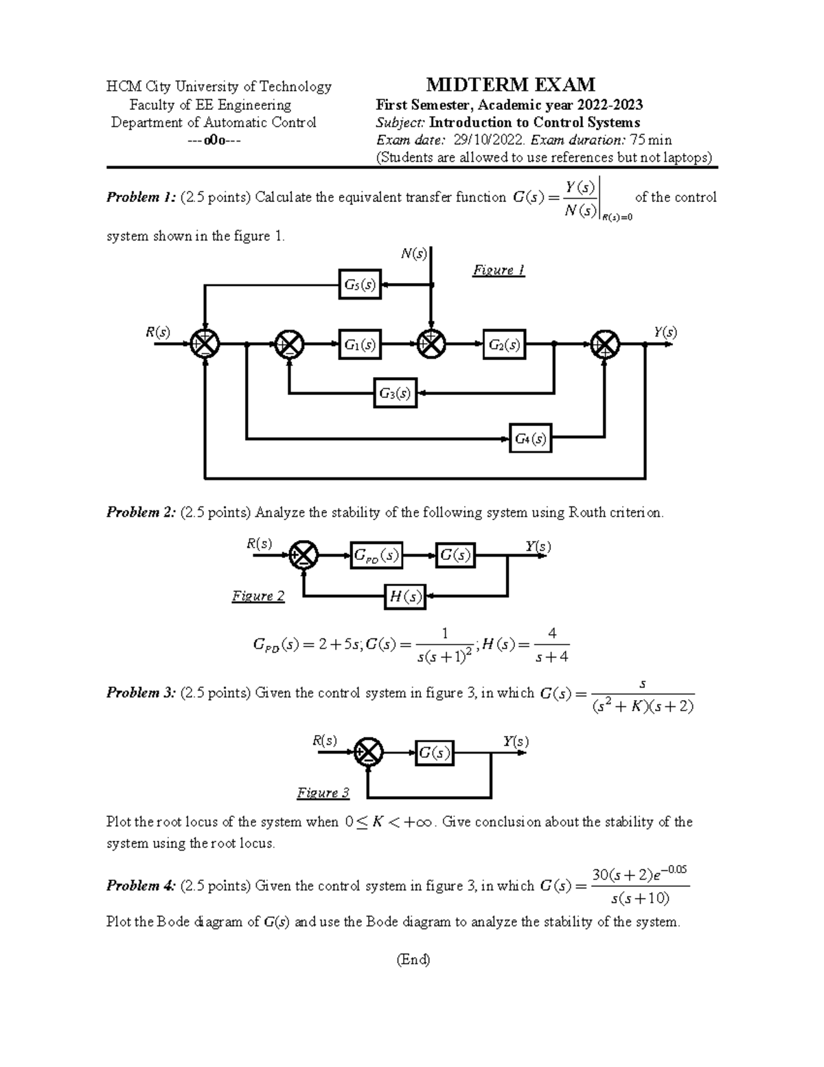 Intro to Control Systems Midterm Exam 221 Solutions - Studocu