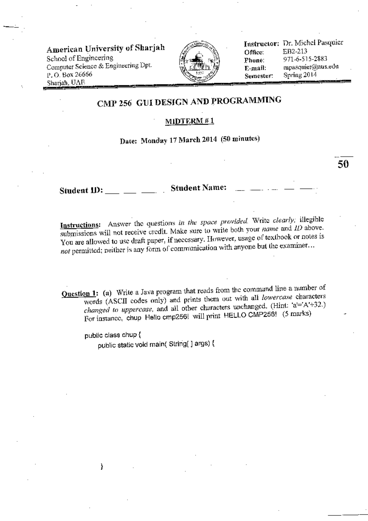 CMP 256 GUI Design & Programming Midterm 1 - Spring 2014 - Studocu