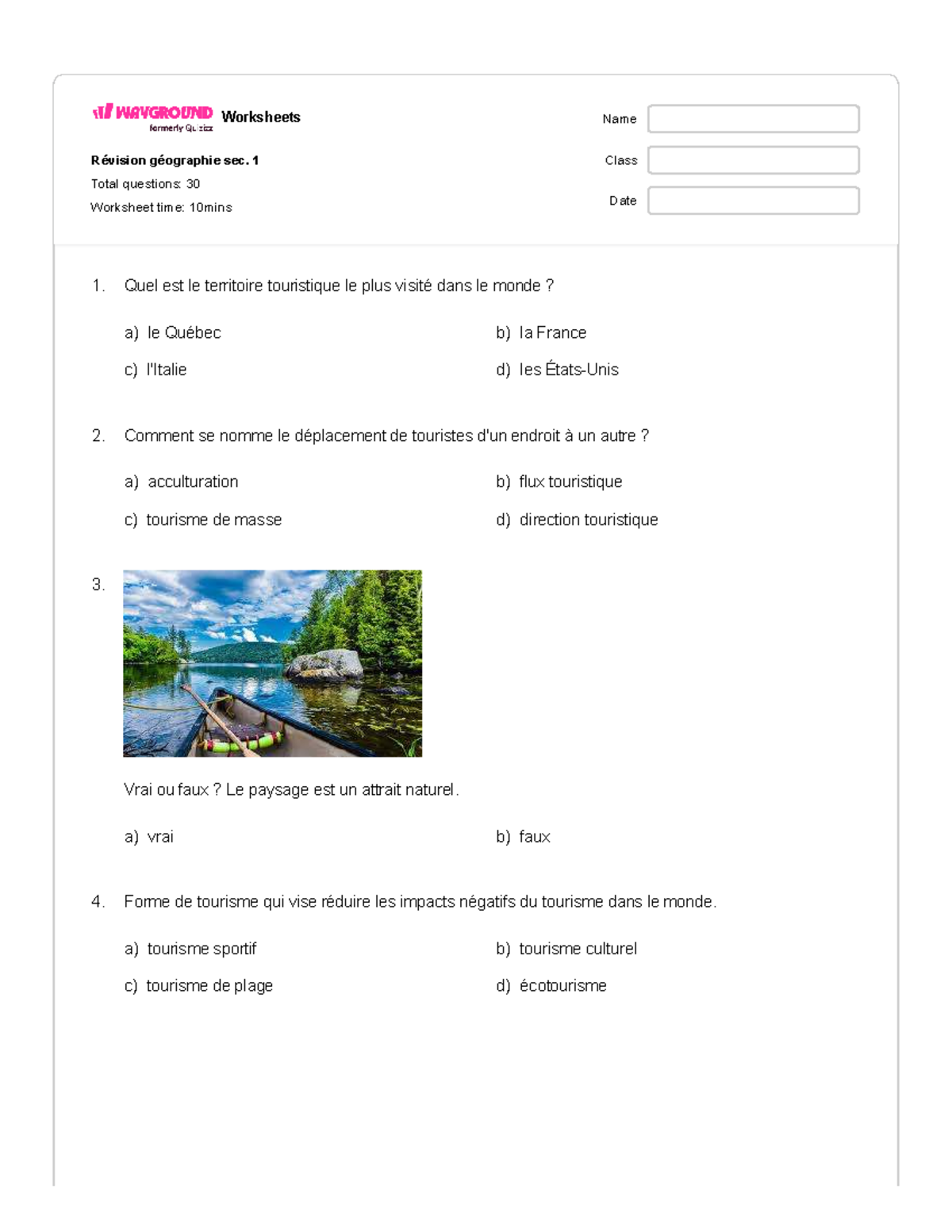 Révision géographie sec. 1 - Worksheets et QCM - Studocu