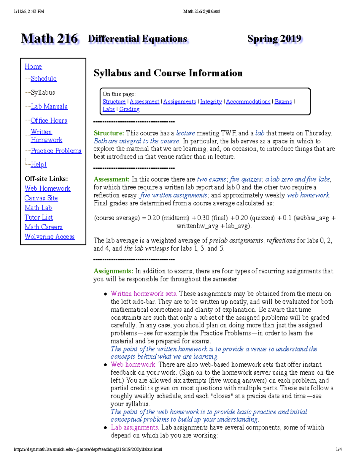 Math 216 Differential Equations Syllabus - Spring 2019 - Studocu