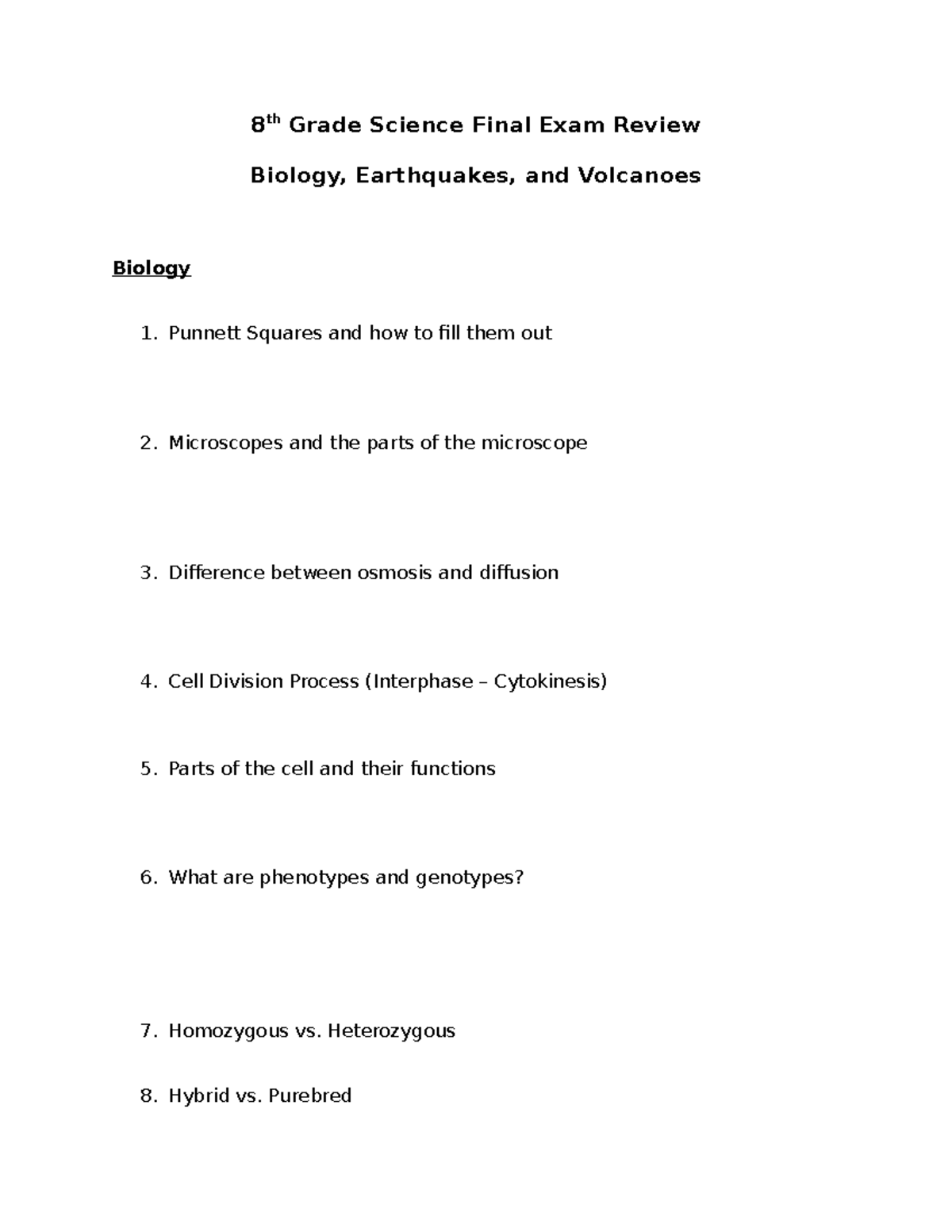 8th Grade Science Final Exam Review: Biology & Earth Science Concepts ...