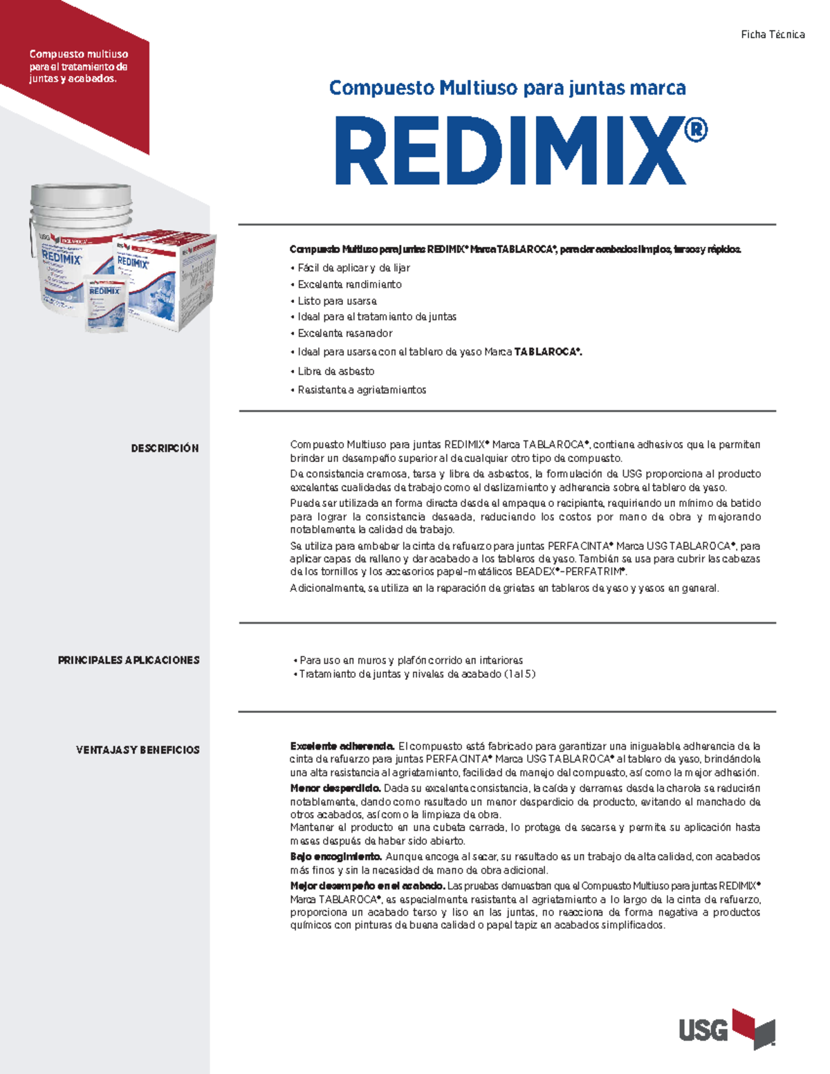 Ficha Técnica del Compuesto Multiuso REDIMIX® Marca TABLAROCA® - Studocu