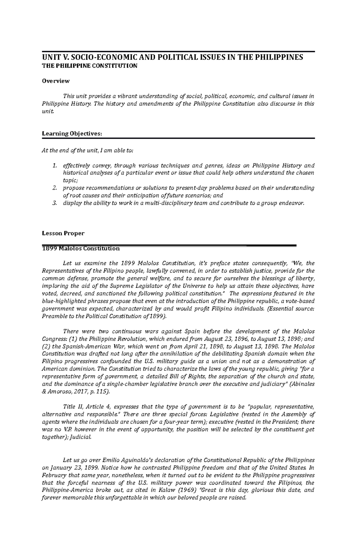 UNIT 5: Socio-Economic & Political Issues in the Philippines - Studocu