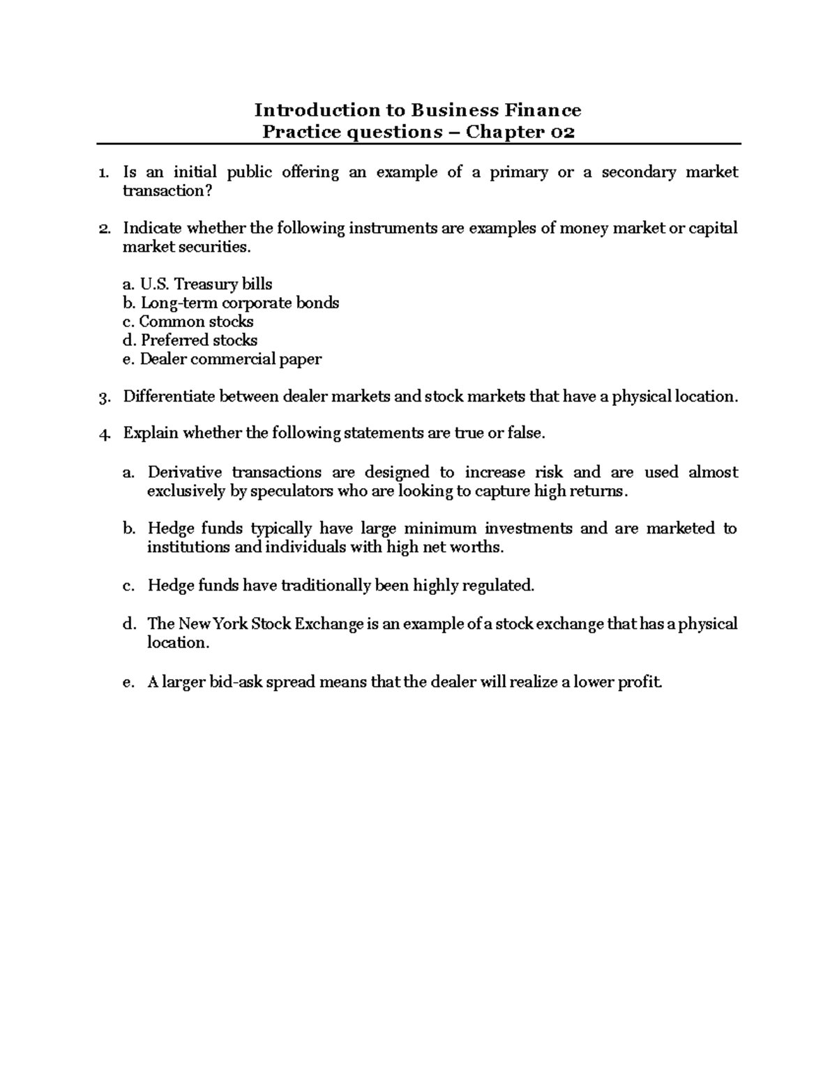 Business Finance Practice Questions - Chapter 02 - Studocu