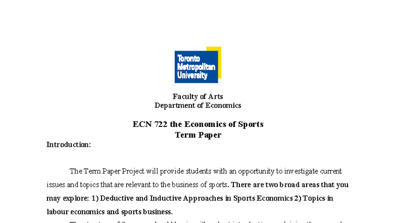 ECN 722 Term Paper: Exploring Sports Economics Issues F25 - Studocu