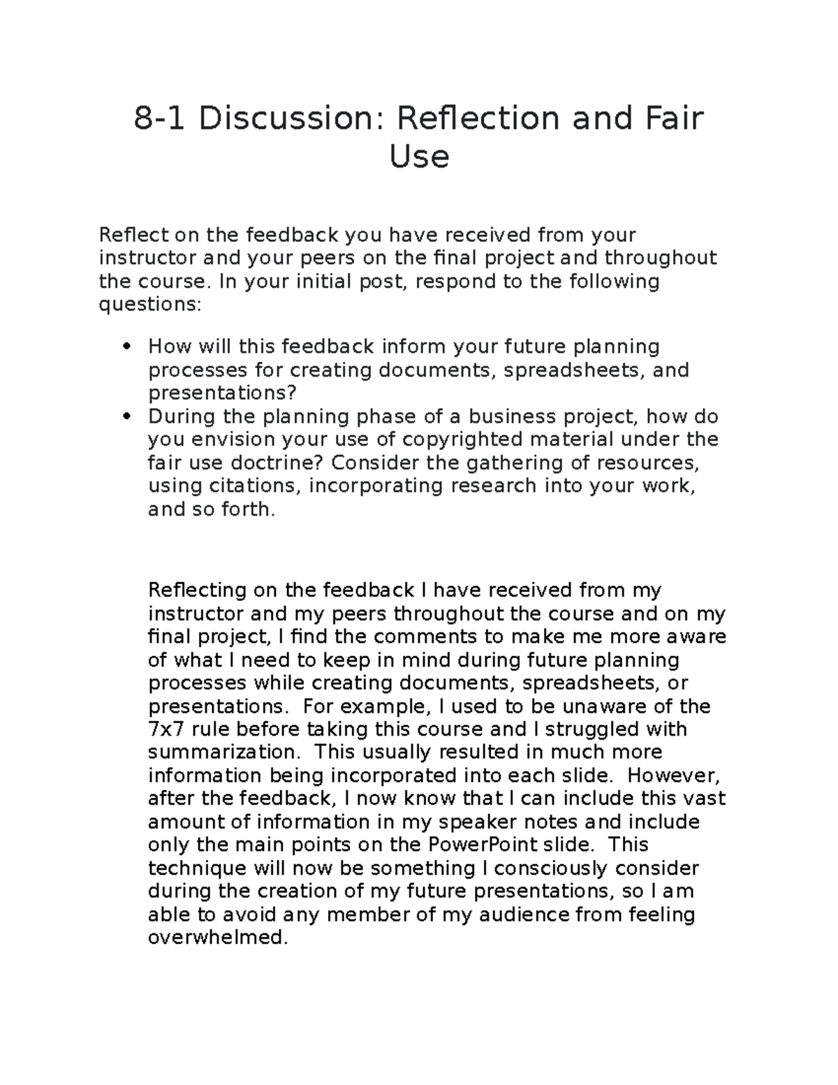 IT-100 Module 8 Discussion Reflection and Fair Use - 8-1 Discussion ...