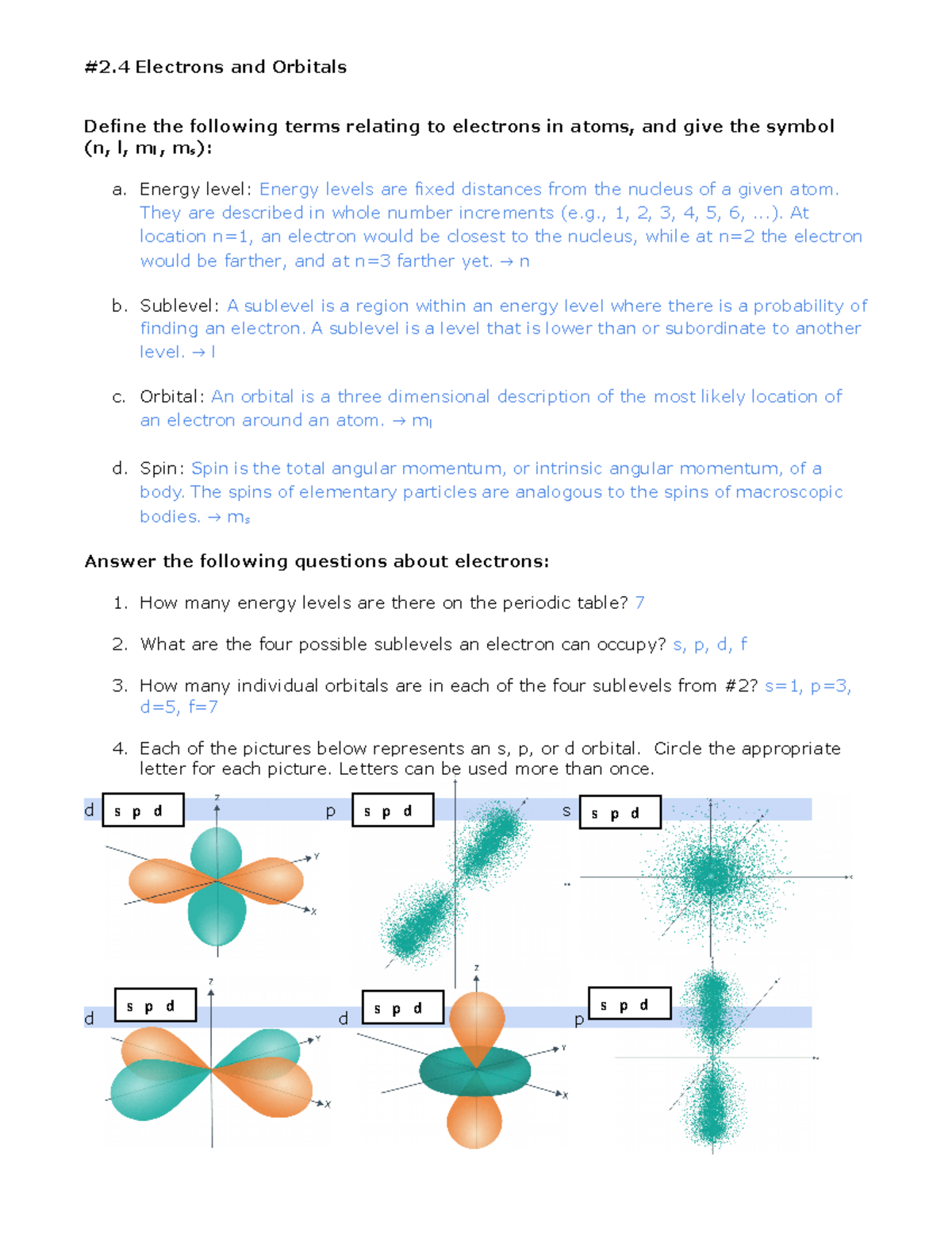 Electrons and Orbitals - #2 Electrons and Orbitals Define the following ...