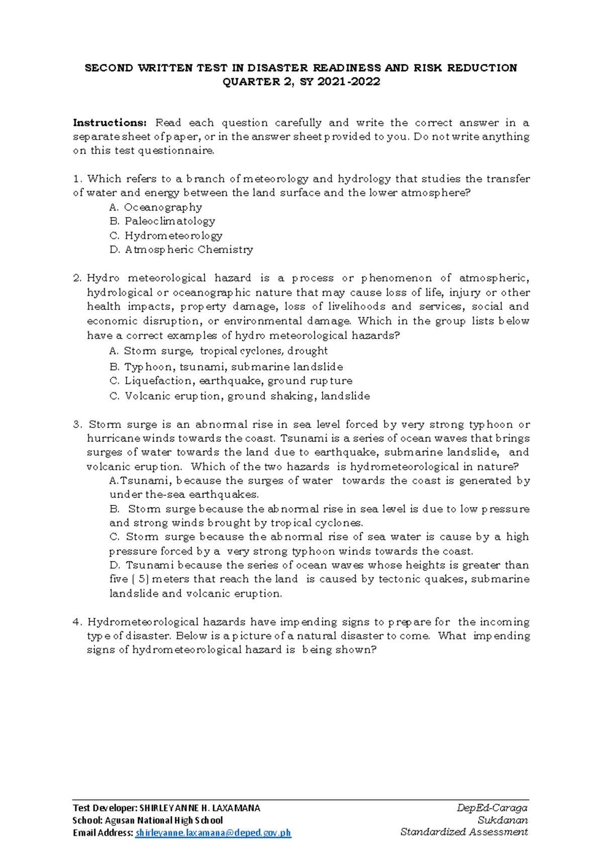 DRRR Q2 Summative Assessment Part 2 - Preparedness & Safety - Studocu