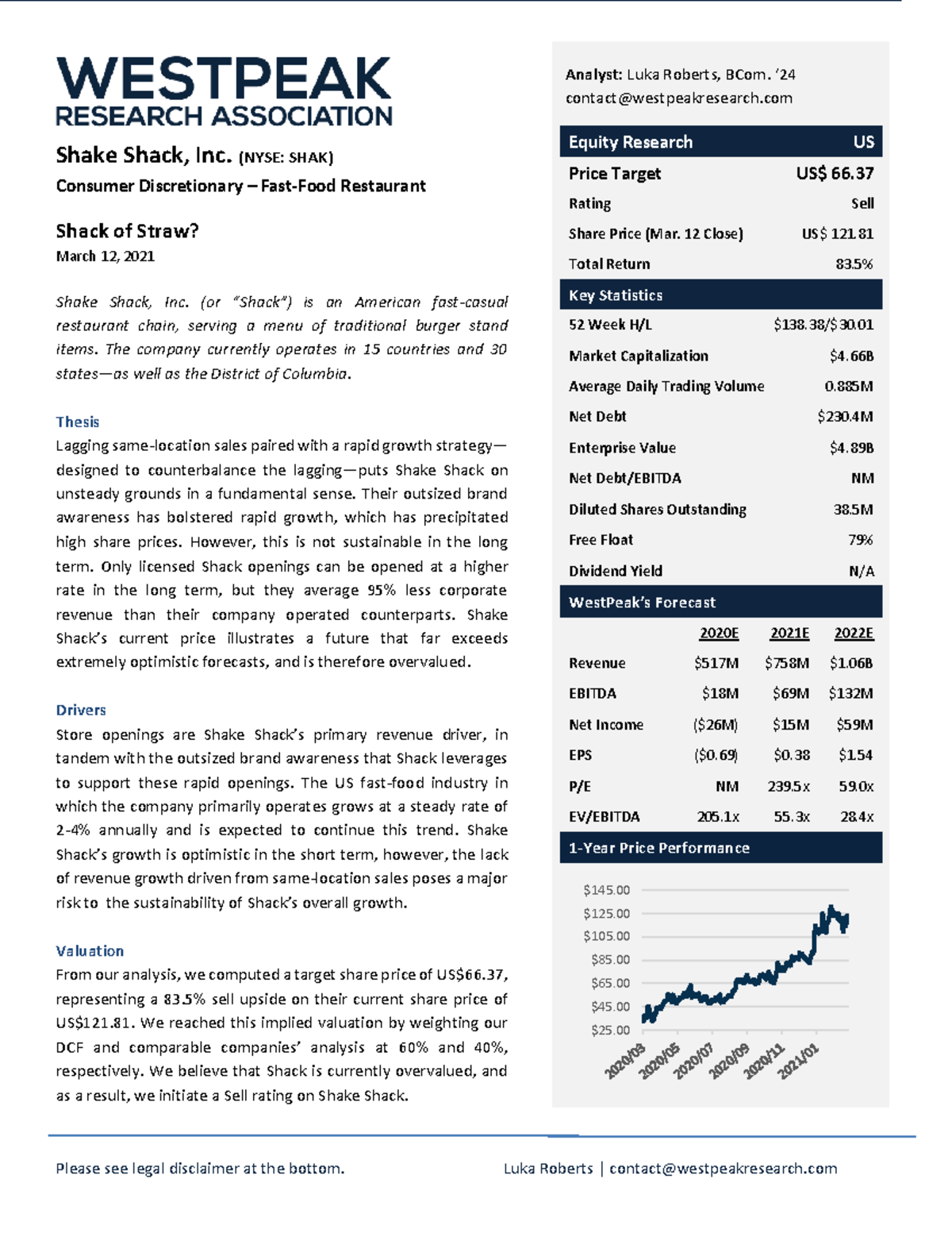 SHK 2021 Equity Research: Shake Shack Case Study & Valuation Analysis ...
