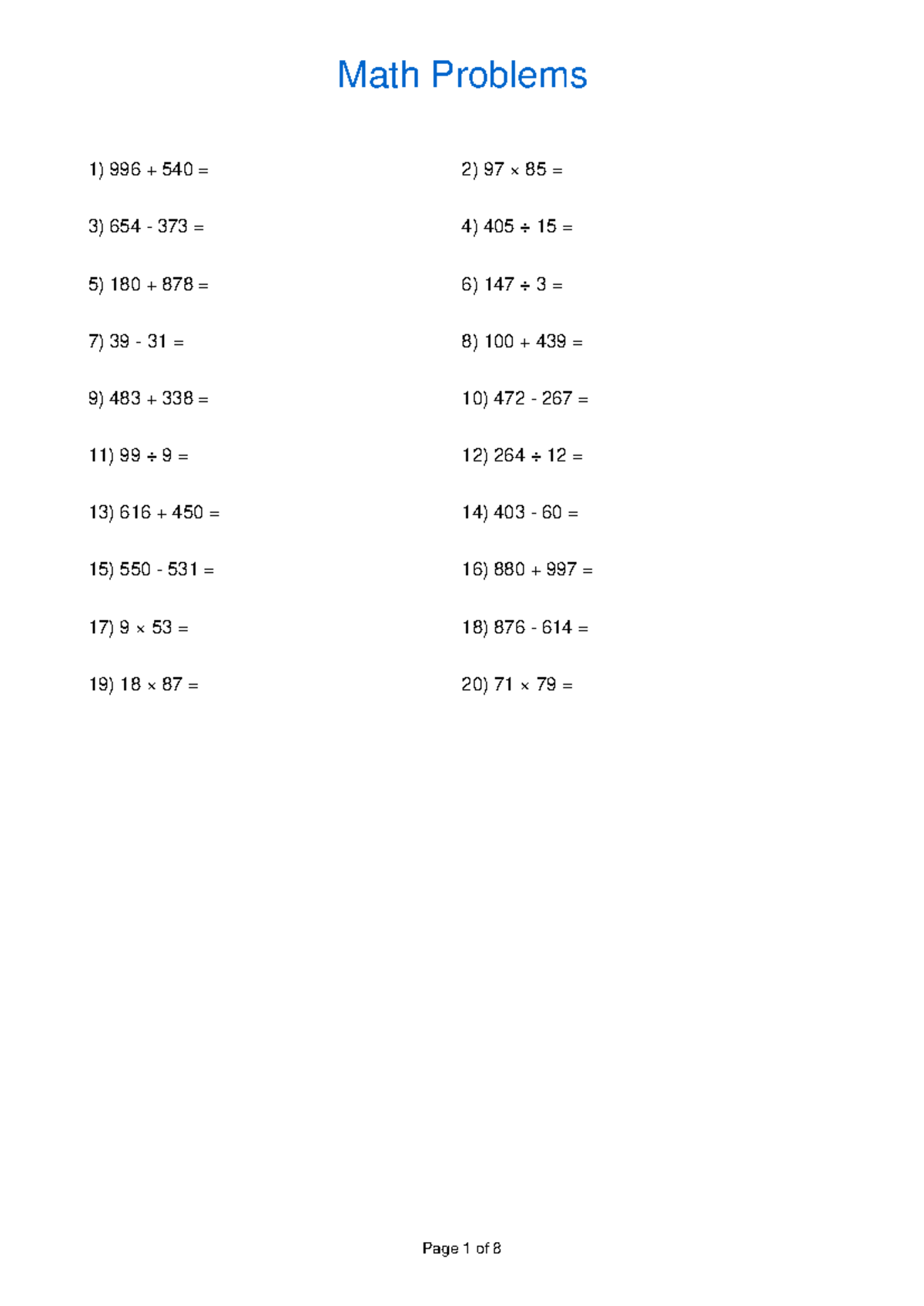 Math Problems Set 1: Age and Mixture Calculations - Studocu