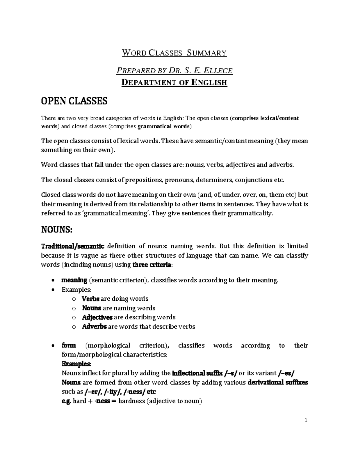 Word Classes Overview - Essential Grammar Summary Guide - Studeersnel