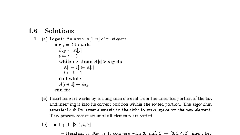 Exercises 1 Solutions: Insertion and Selection Sort Algorithms - Studocu