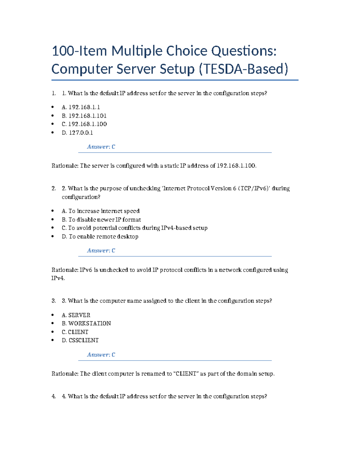 Computer Server Setup MCQs: 100 Questions & Answers - Studocu