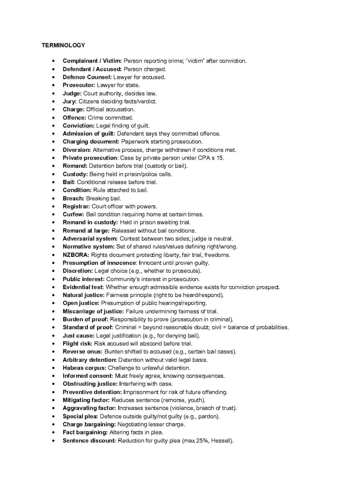 CRJU160 Key Legal Terminology and Definitions - Studocu