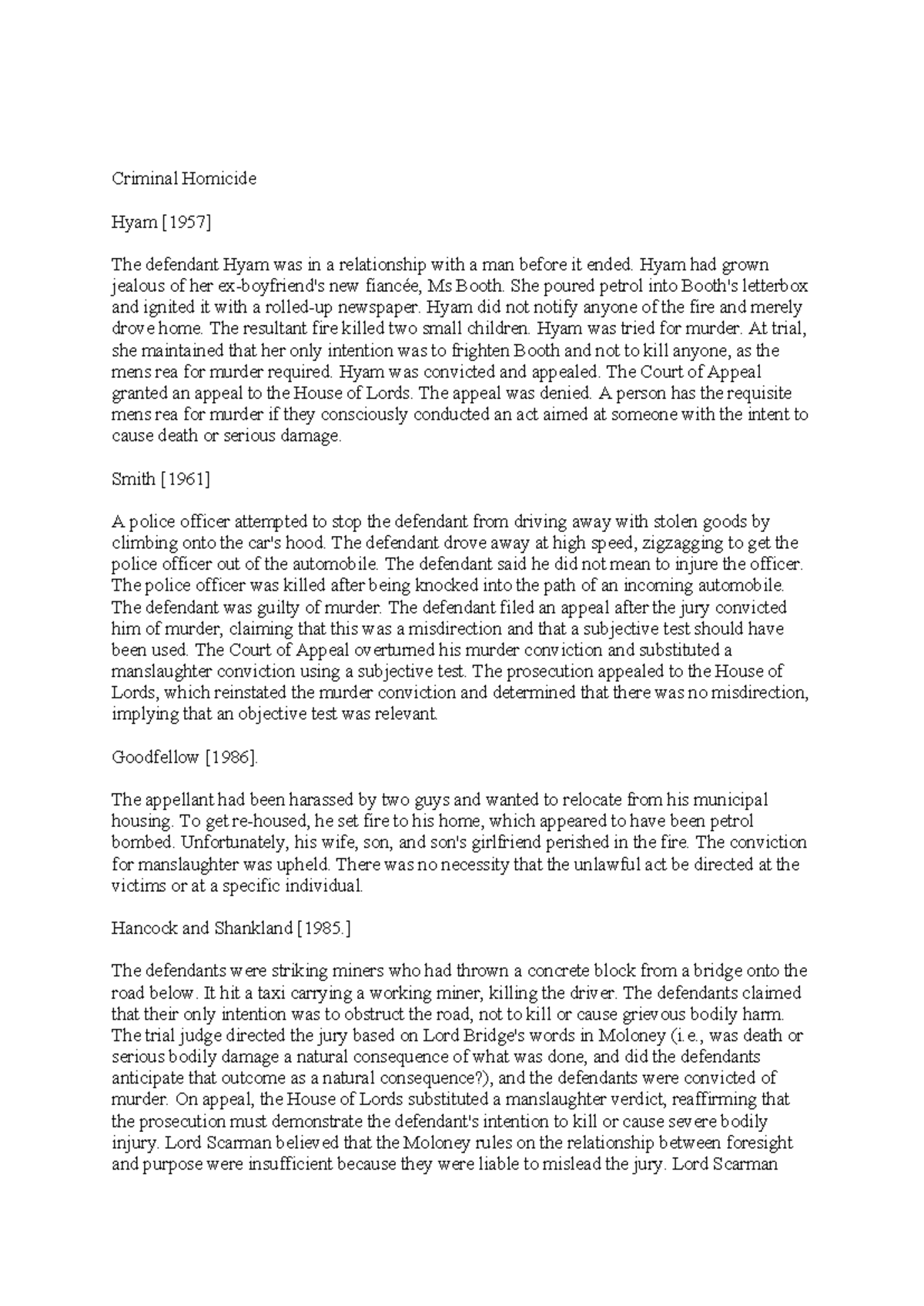 Criminal Homicide Case Studies: Analysis & Legal Principles - Studocu