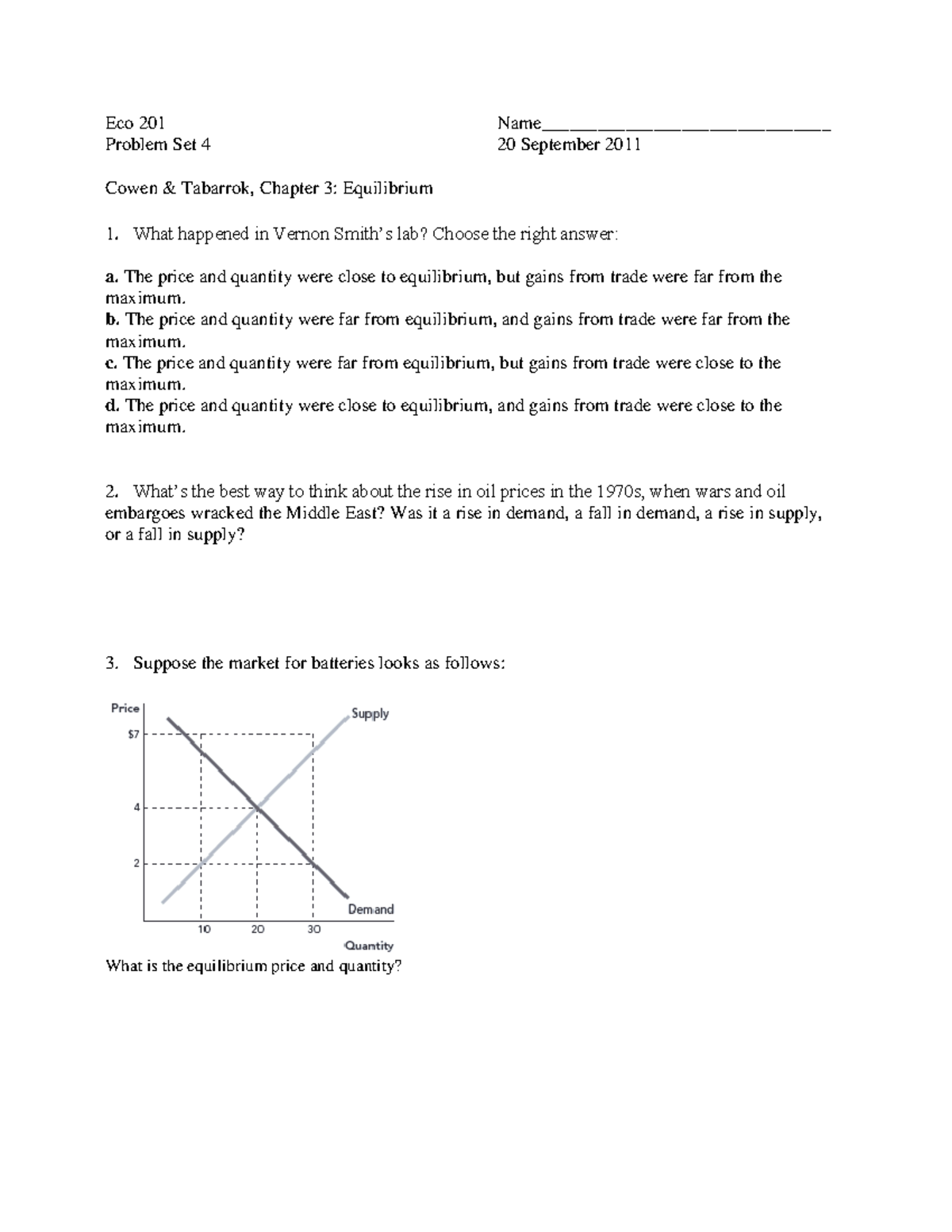 E201p04 - Eco practice problem set - Eco 201 Name_______________________________ Problem Set 4 ...