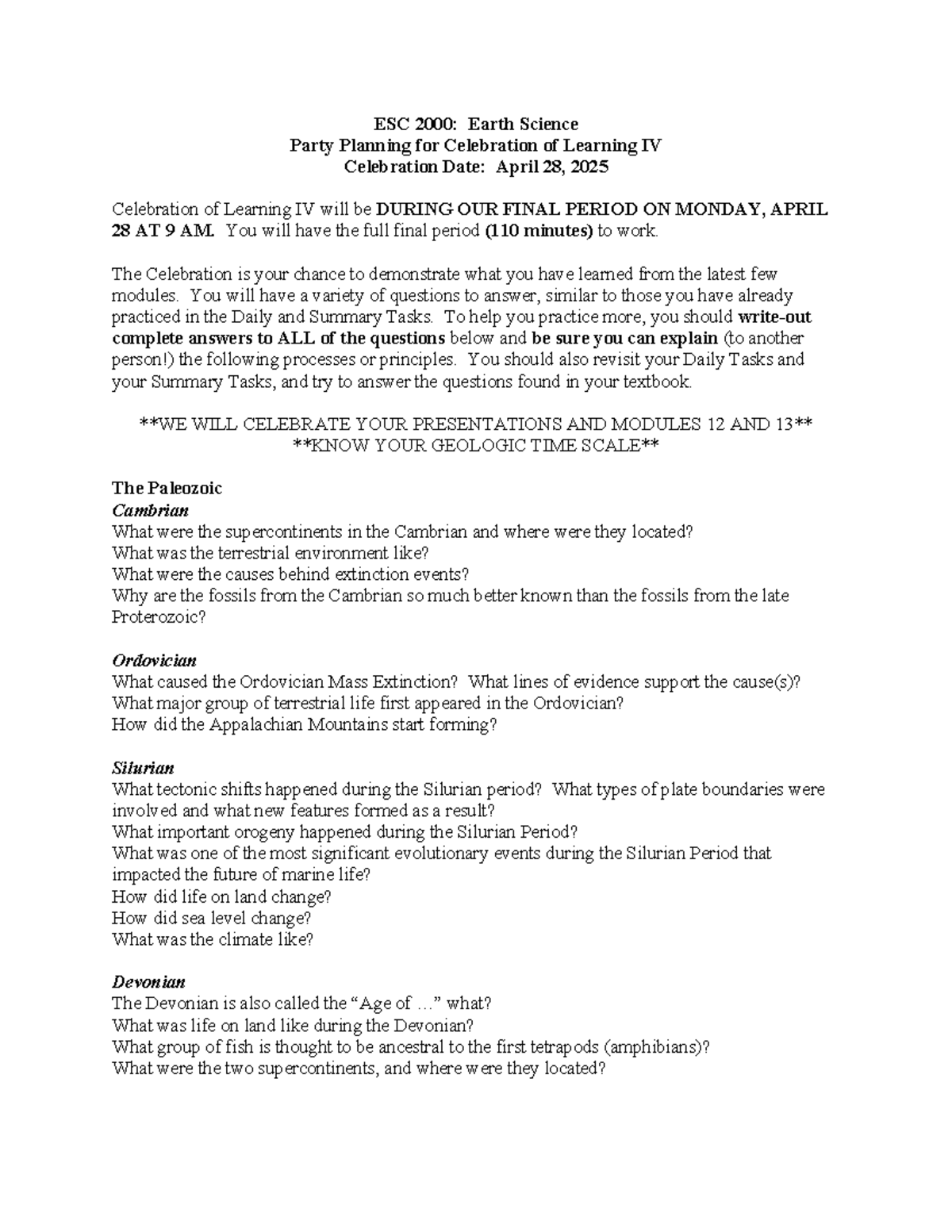 ESC 2000: Earth Science Final Exam Review - Geological Time Overview ...