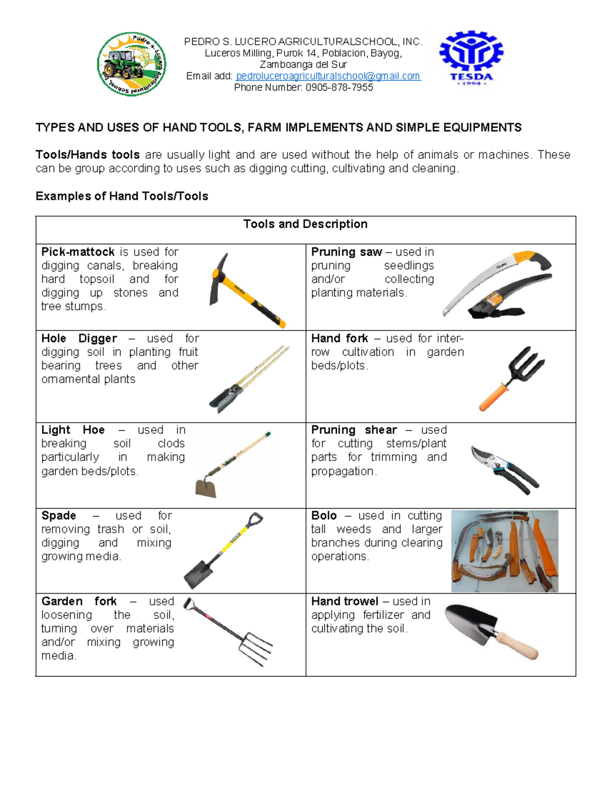 Types and Uses of Hand Tools - ACP NCII Guide - Studocu