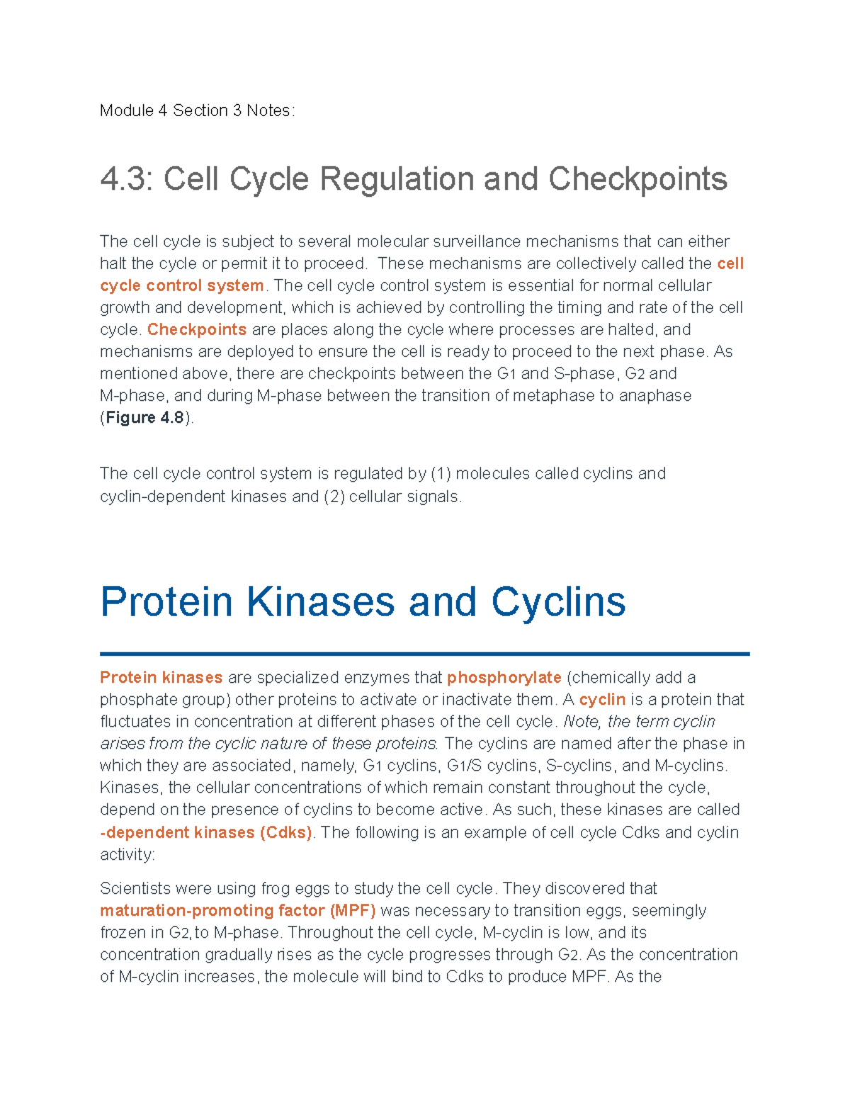 Cell Cycle Regulation & Checkpoints: Module 4 Sec 3 Notes - Studocu