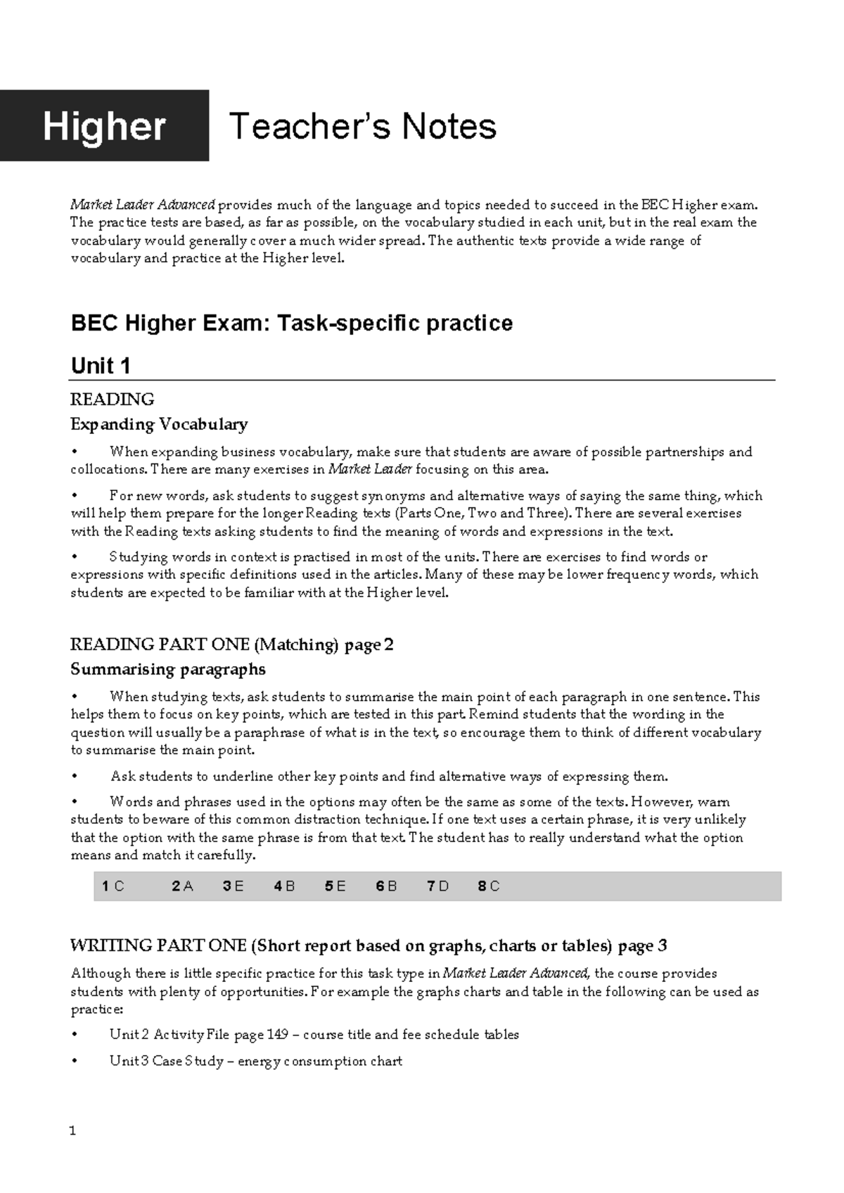 BEC Higher Market Leader Advanced Practice Answer Key: Essential ...