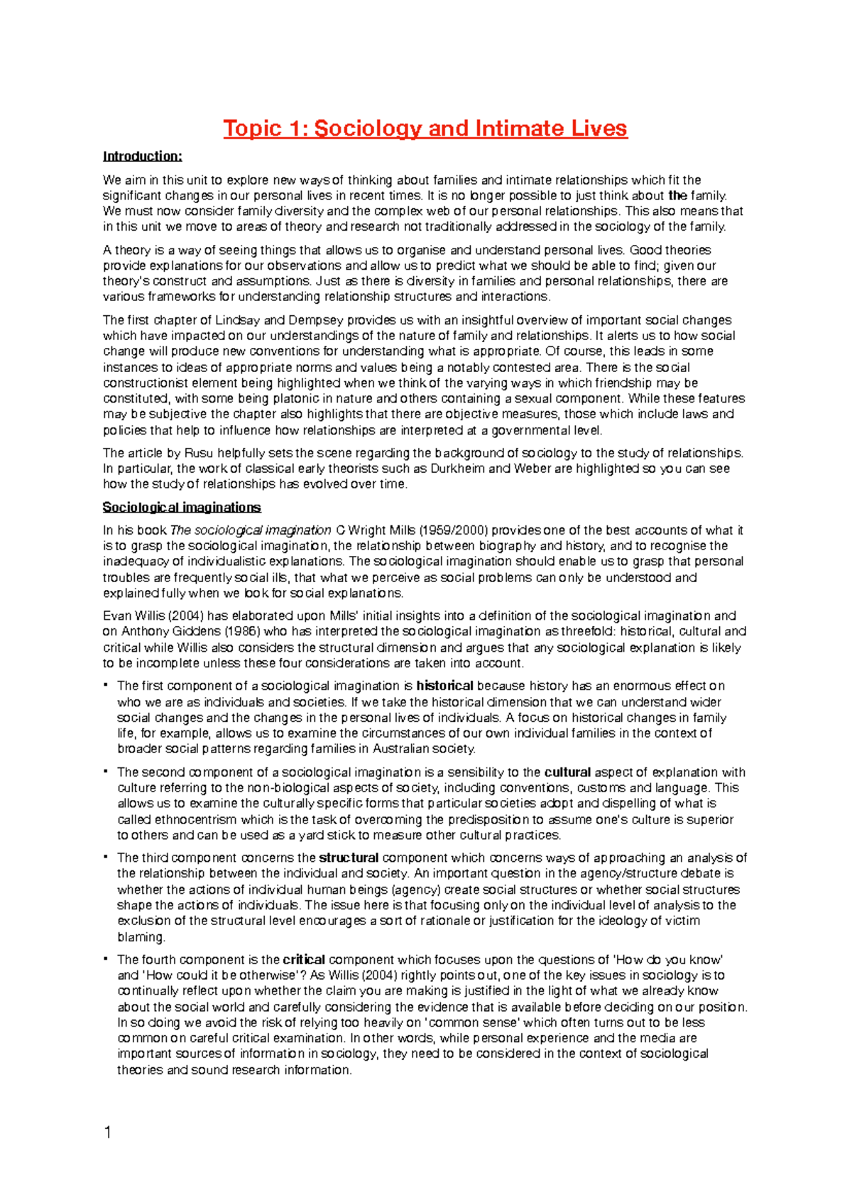 ASC287 Lecture Notes: Sociology of Families & Relationships - Studocu