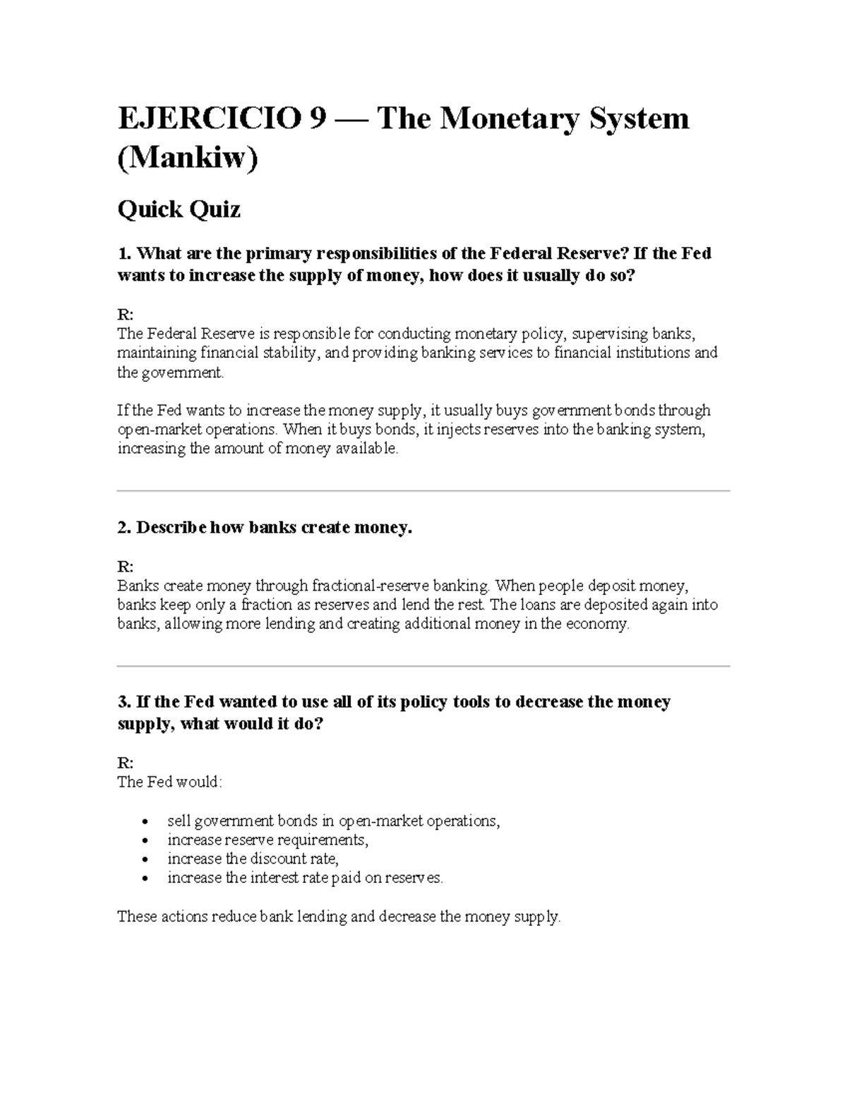 EJERCICIO 9 — El Sistema Monetario (Mankiw) - Quick Quiz & Answers ...