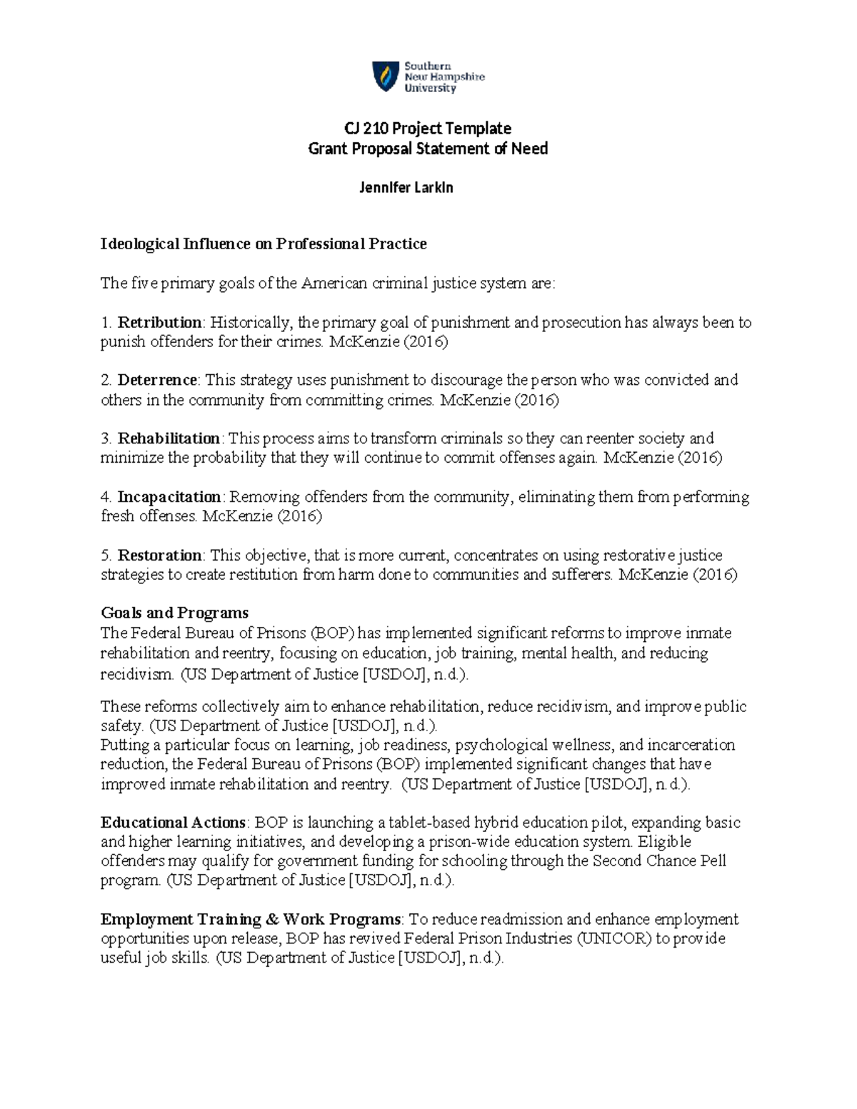 CJ 210 Project Template: Grant Proposal on Criminal Justice Reform ...