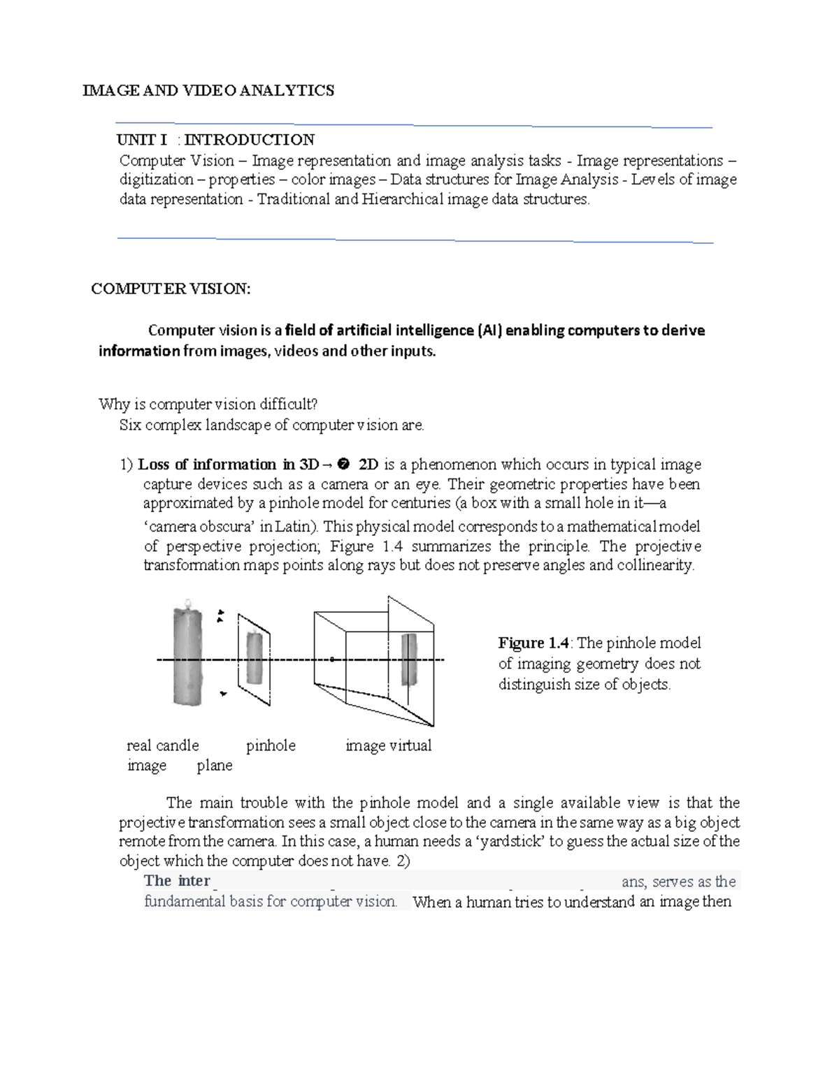 IMAGE AND VIDEO ANALYTICS (IVA) UNIT I: INTRO TO COMPUTER VISION - Studocu
