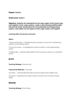 Lesson plan - Subject: Science Grade Level: Grade 6 Objective: Describe ...