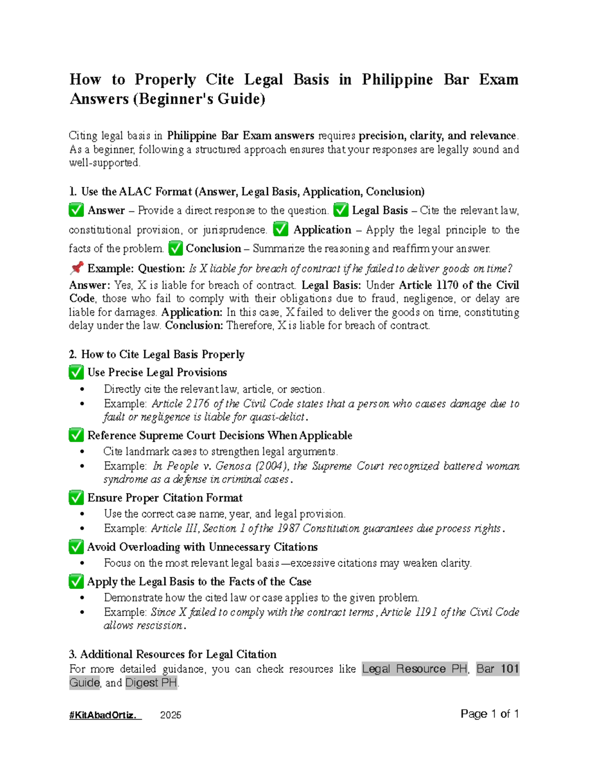 Beginners' Guide to Citing Legal Basis in Philippine Bar Exam Answers - Studocu