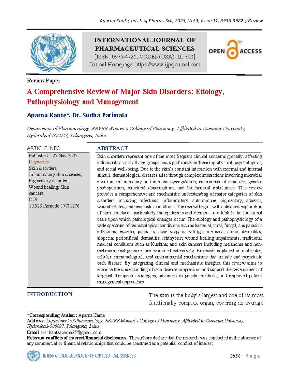 A Comprehensive Review of Major Skin Disorders: Etiology & Management ...