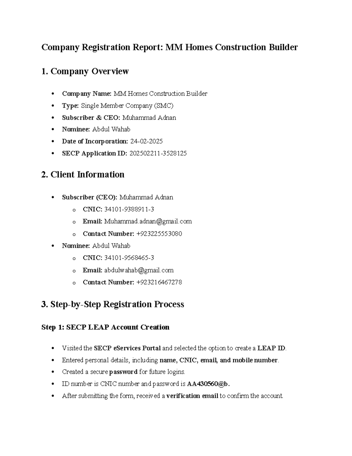 Company Registration and Incorporation Report - Company Registration ...