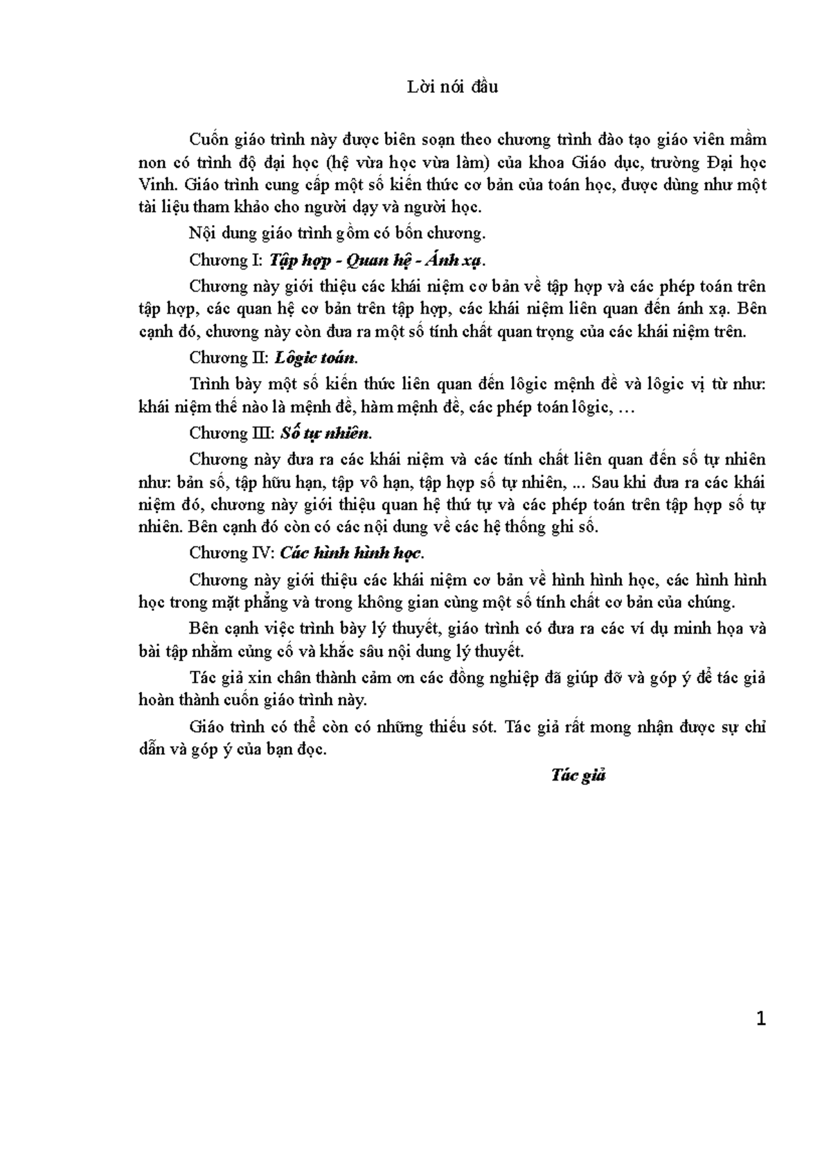 Giáo trình Toán Cơ Sở cho ngành GDTH & GDMN - Nội dung & Chương trình ...