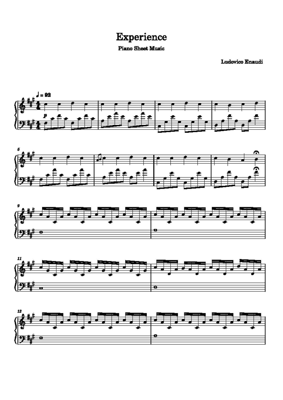 Ludovico Einaudi - Experience Piano Sheet Music (92 Pages) - Studocu