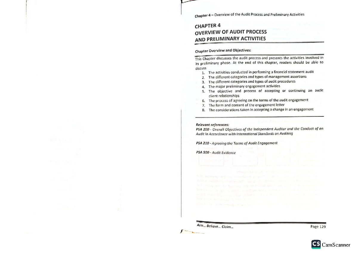 Chapter 4: Overview of the Audit Process & Preliminary Activities (CS) - Studocu