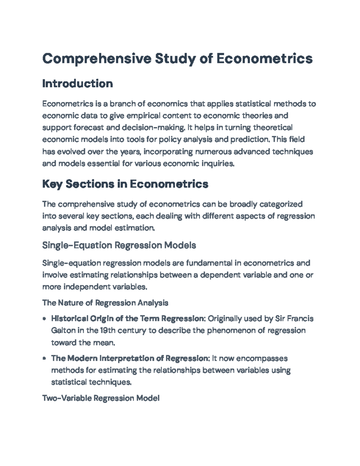 Comprehensive Study of Econometrics: Key Concepts and Methods ...