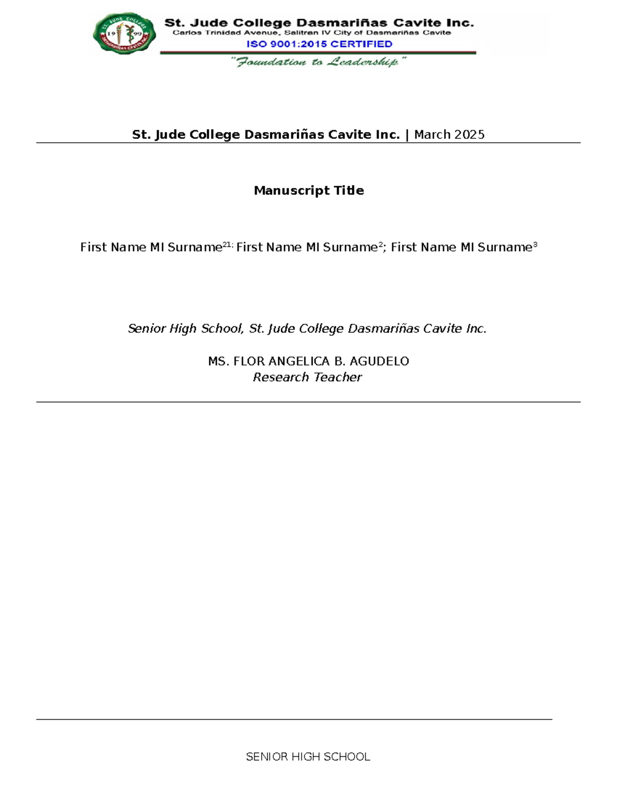 Research Format for Qualitative Study - Senior High School - Studocu