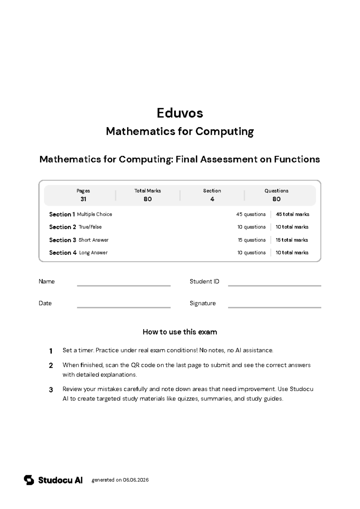 Mathematics for Computing: Final Assessment on Functions - Studocu