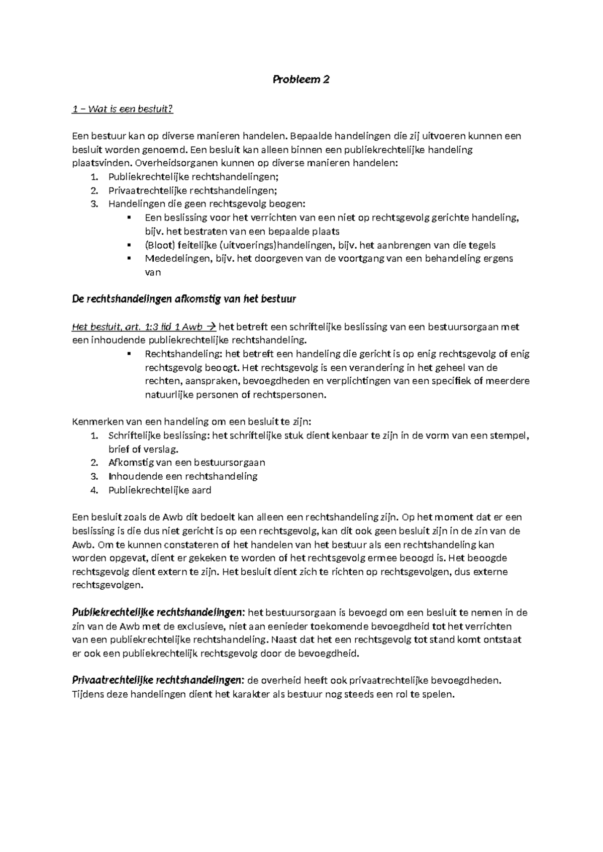 Probleem 2: Besluiten en Publiekrechtelijke Handelingen in ...