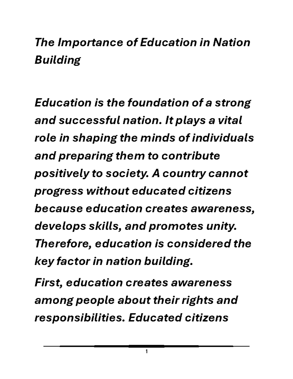 The Role of Education in Nation Building: Key Insights - Studocu