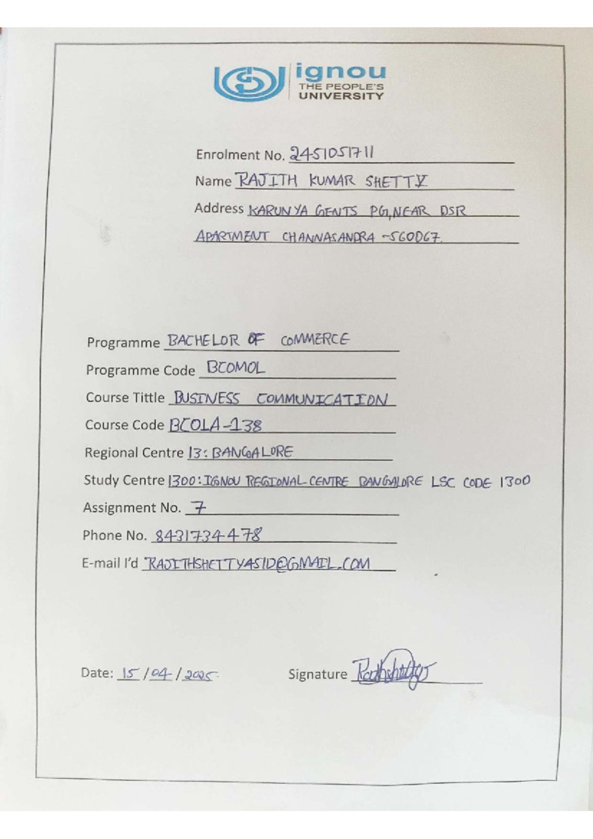 2451051711 Bcola 138 - Class notes - S ignou THE UNIVERSITY Enrolment ...