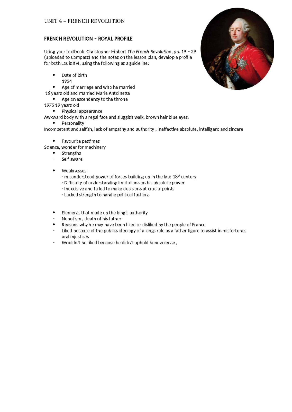 UNIT 4: Royal Profile of King Louis XVI - French Revolution Insights ...